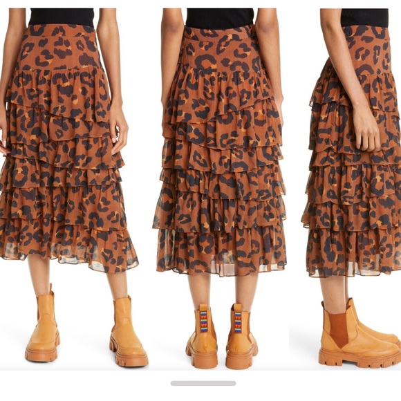 FARM Rio | Skirts | Farm Rio Leopards Caramel Ruffle Tiered Maxi Skirt ...